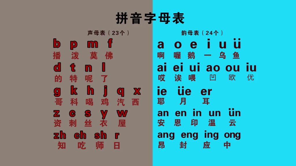 汉语拼音字母表零基础入门视频教学,声母正确读法和正确发音。