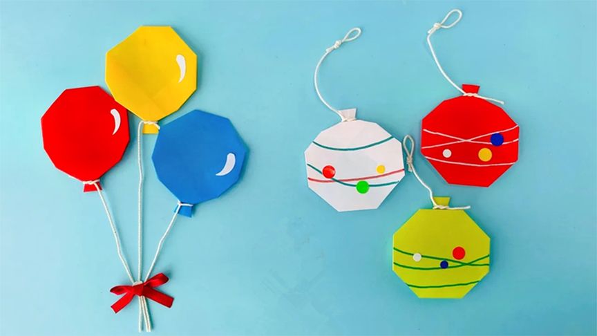 一张折个彩色气球,做法非常简单用来装饰也漂亮,手工折纸