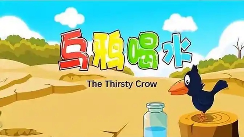 1094.乌鸦喝水英语版绘本故事PPT模板