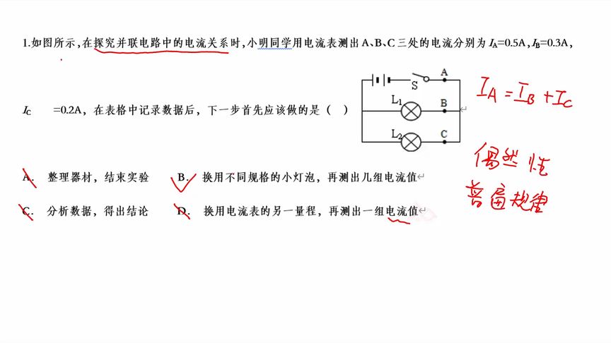 如图所示,在探究并联电路中的电流关系时,小明同学用电流表测出