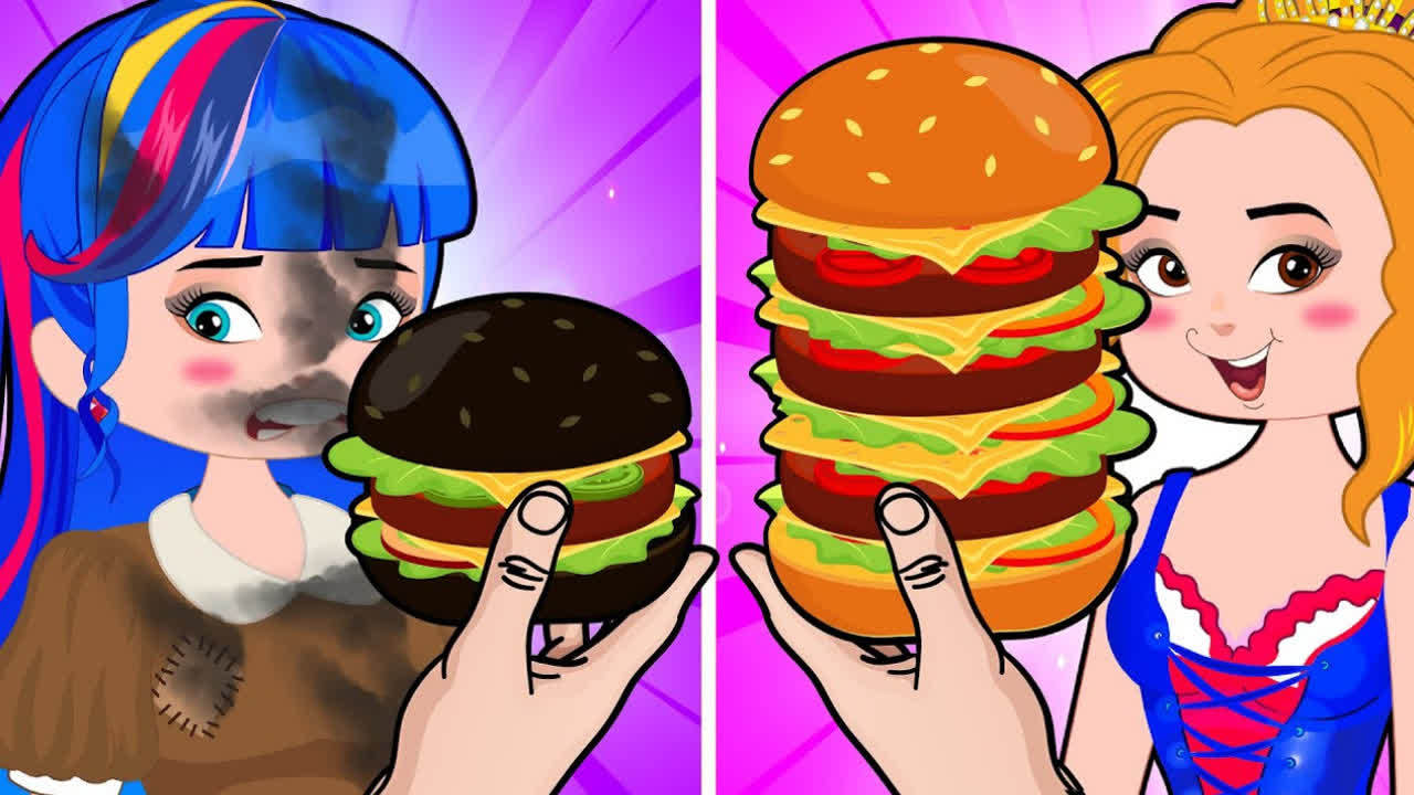 小西蒙动画:长发VS公主,汉堡烤黑了,怎么能吃?