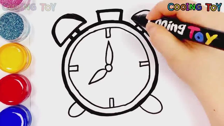 绘画游戏:学习与表时钟绘图和儿童着色