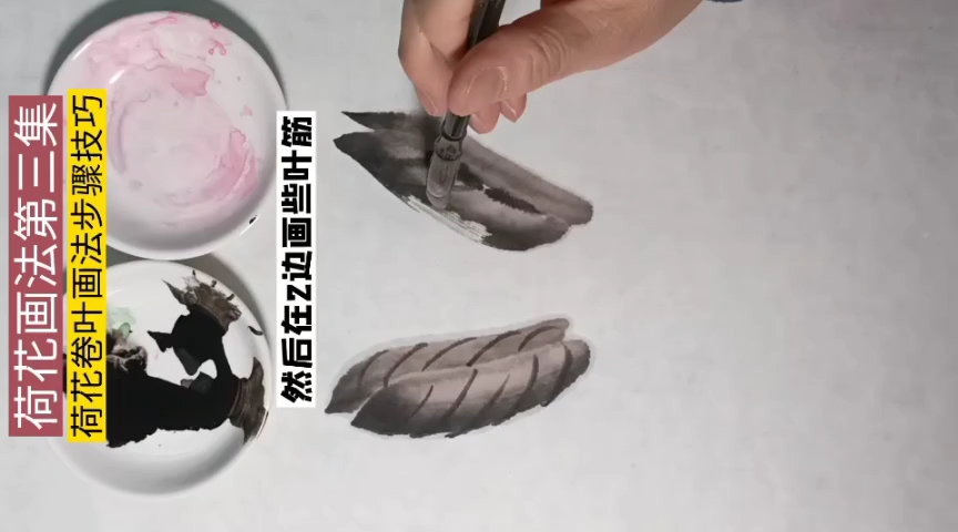 水墨写意荷花卷叶画法步骤