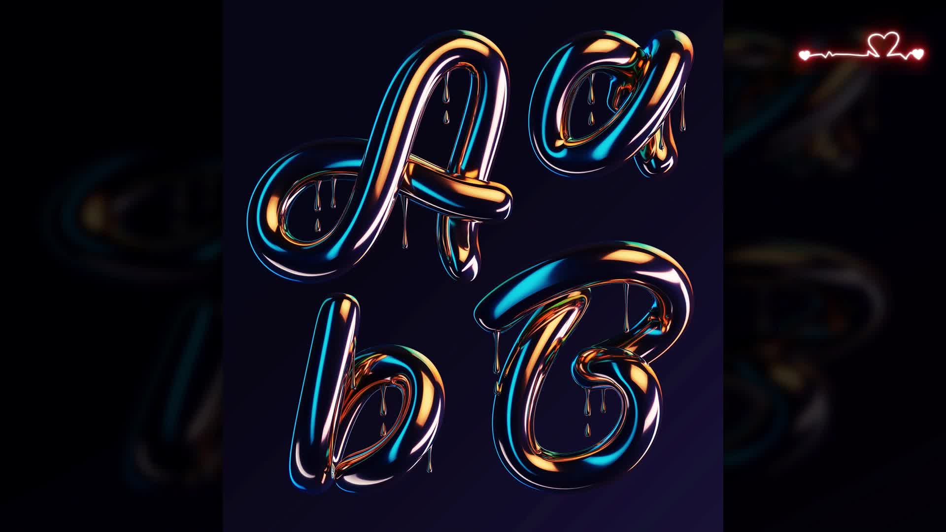 潮流酸性艺术液化流体金属质感3D立体英文字母图海报设计PSD素材