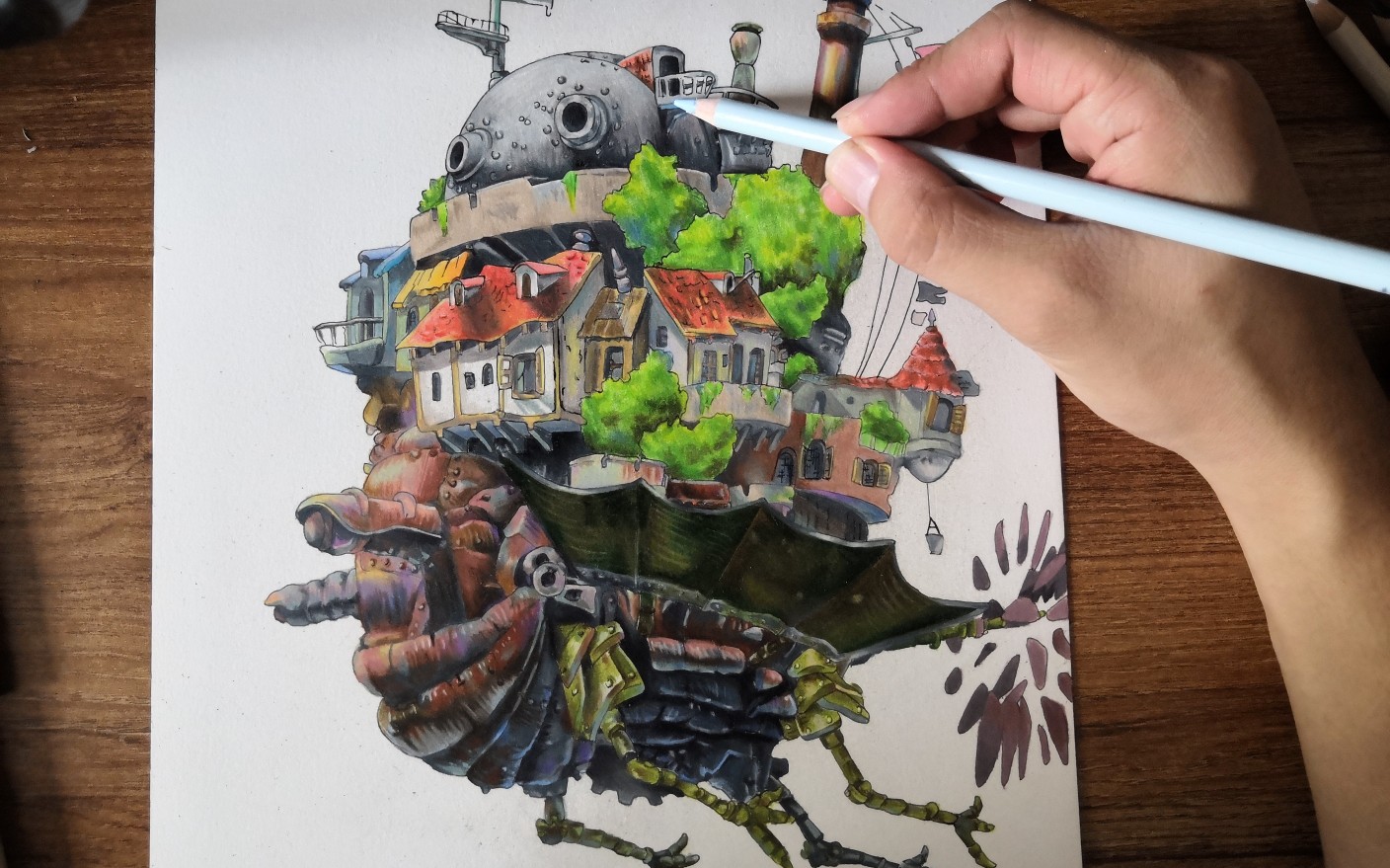 【彩铅手绘】画了9个小时画，肝出了《哈尔的移动城堡》