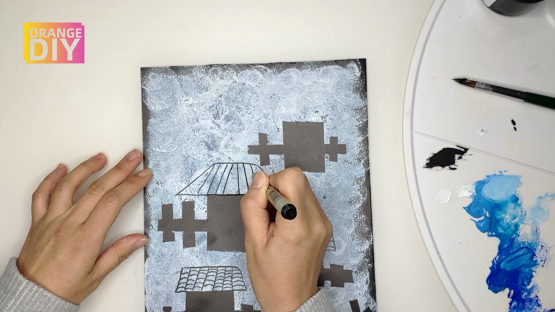 DIY Small winter village 儿童水粉画 冬日小村庄084