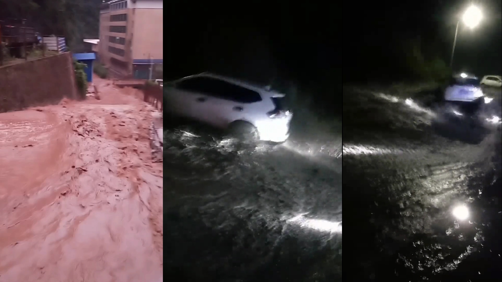 现场!湖北宜昌暴雨引山洪 多车沿山路漂流而下
