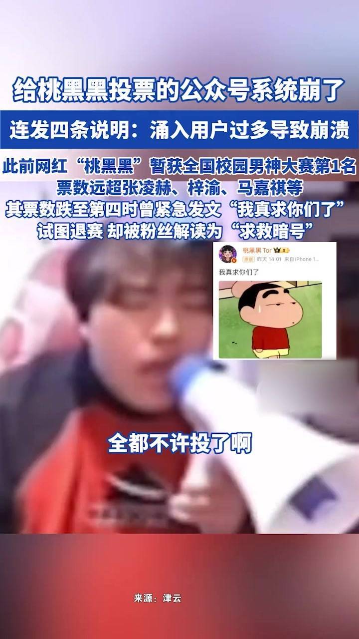 给桃黑黑投票的公众号系统崩了,连发四条说明:涌入用户过多导致崩溃