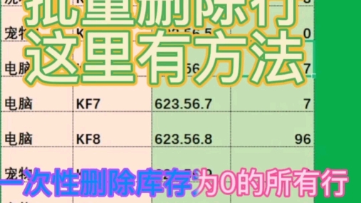 #办公软件技巧 #excel技巧 一次性删除库存为0所有行,指定数据行,这种...