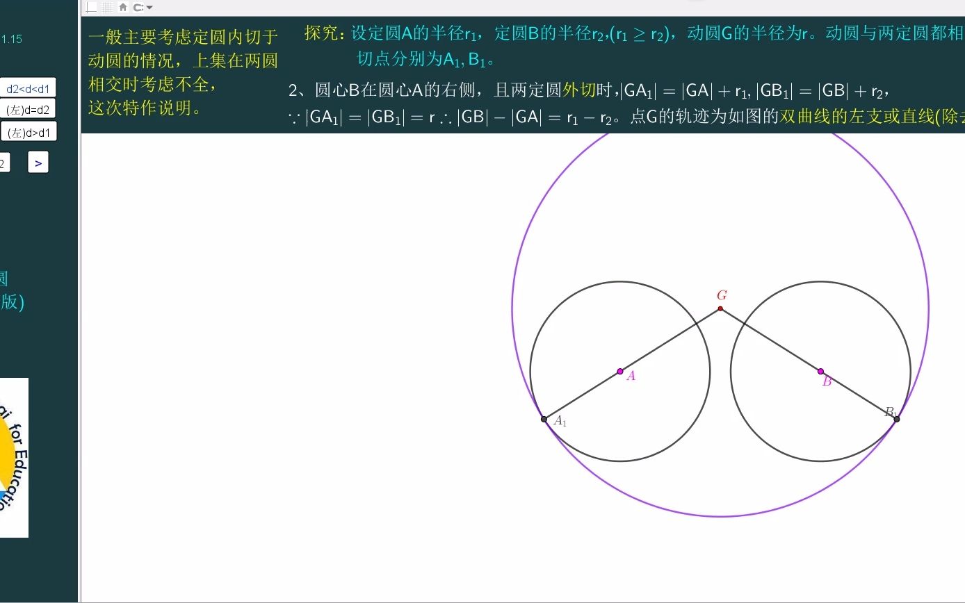 与两圆相内切的圆的圆心轨迹(加强版)