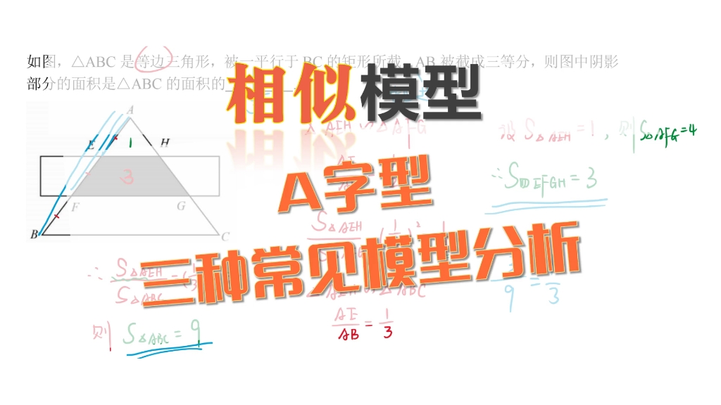 相似模型A字型分析,常见三种模型分析。#中考数学 #九年级数学 #相似...