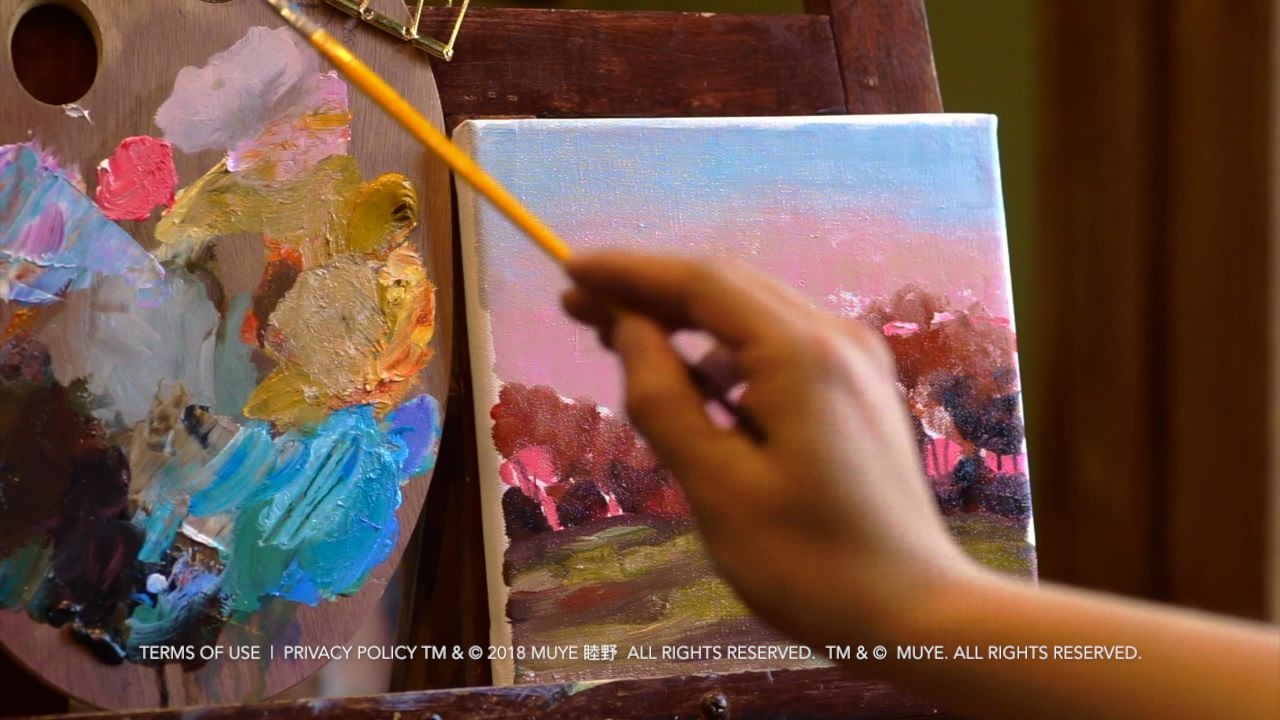 【初学者油画风景教程】如梦似幻的林间日落