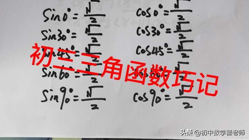 初三三角函数巧记方法