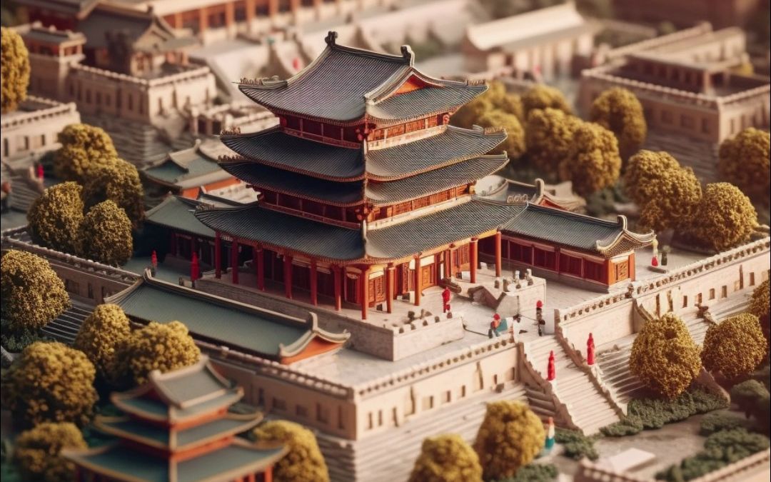 AI绘画Midjourney:中国风山水画 | 北京故宫 | 移轴摄影 | 羊毛毡风格