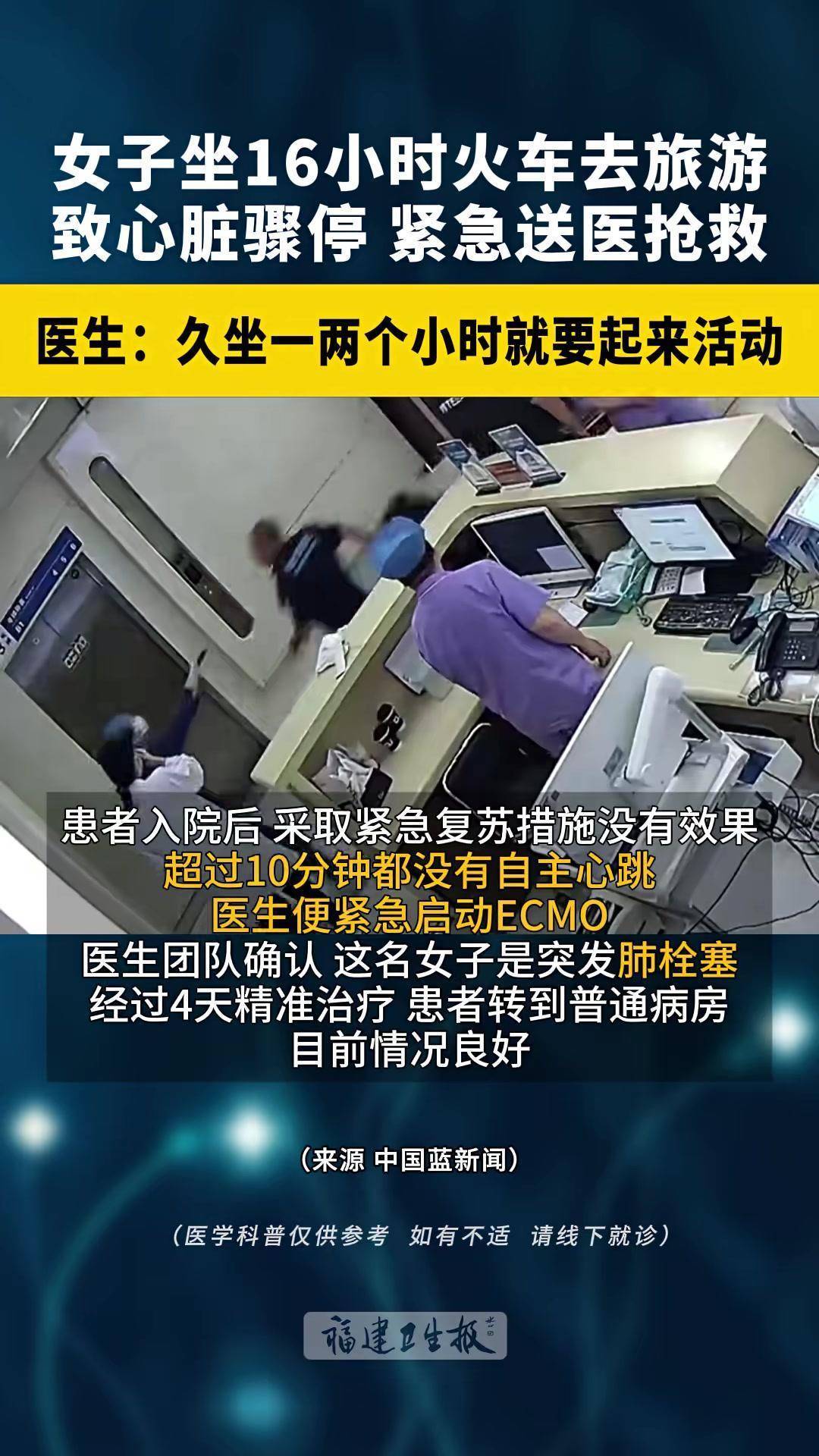 女子坐16小时#火车去#旅游,致#心脏骤停,紧急送医#抢救!#医生:#久坐...