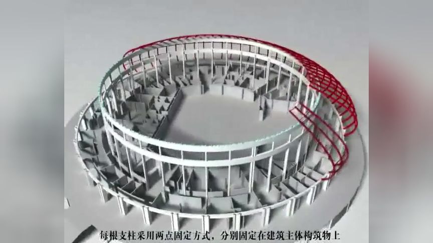 花瓣式钢结构体育馆建筑吊装演示动画