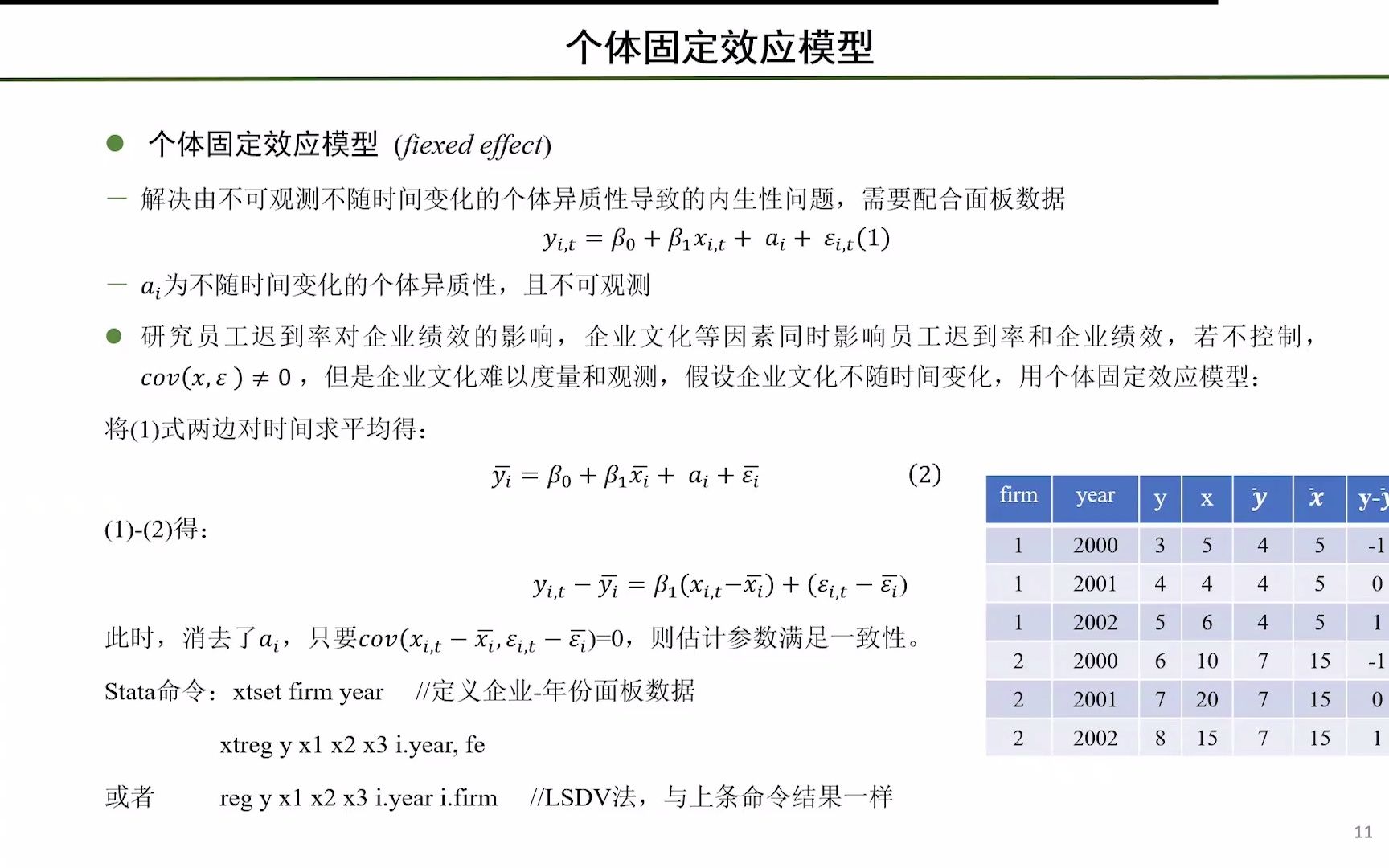 【stata内生性问题】处理方法②不可观测遗漏变量,个体固定效应模型