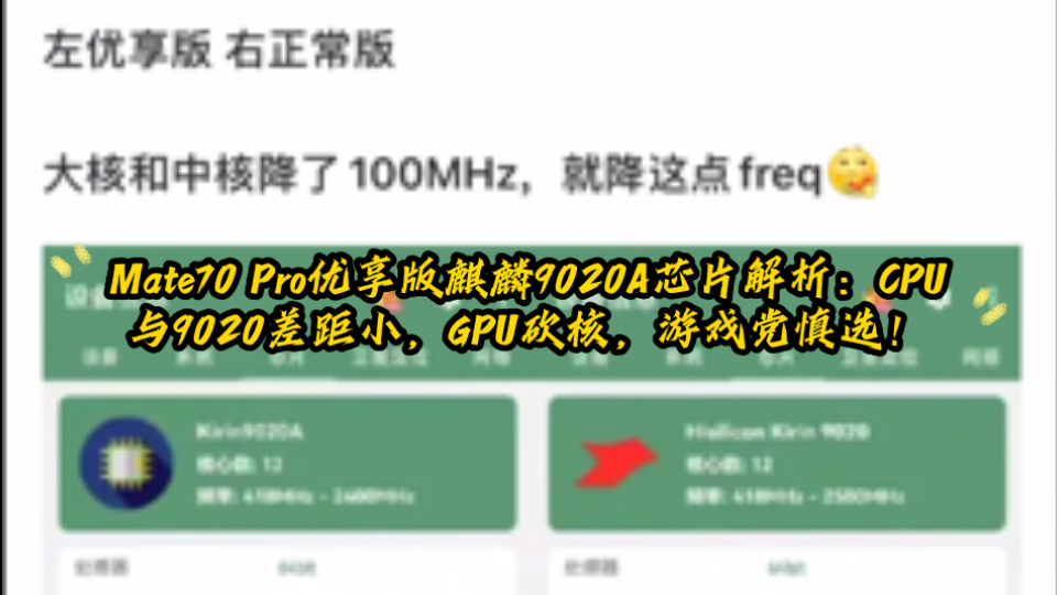 Mate70 Pro优享版麒麟9020A芯片解析:CPU与9020差距小,GPU砍核,...
