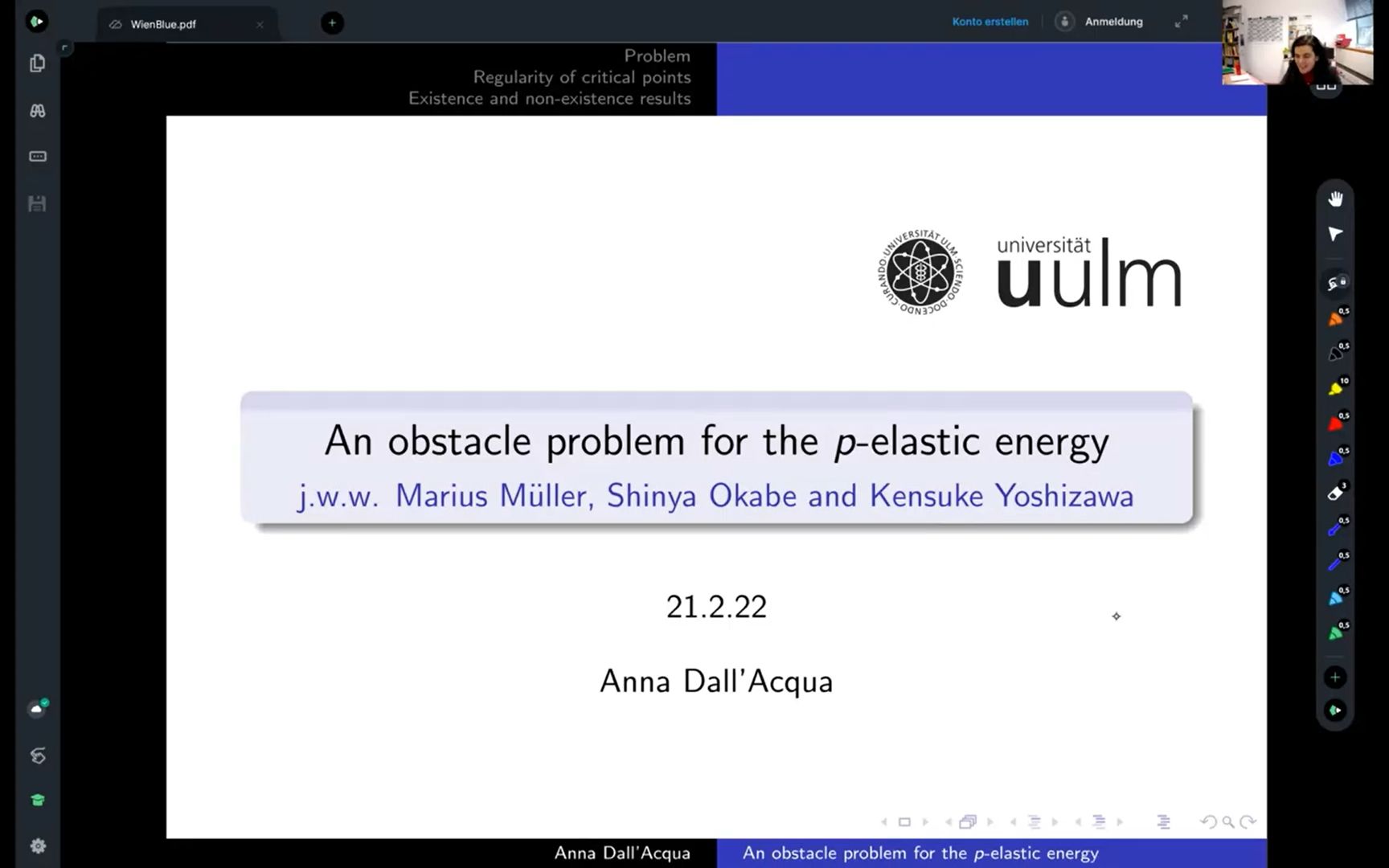 Anna Dall'Acqua:An obstacle problem for the p-elastic energy