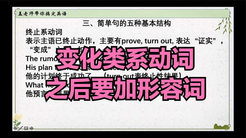 这一类动词之后要加形容词!变化类系动词,阅读理解中经常提到