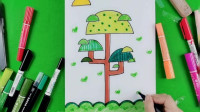 儿童简笔画:用半圆也能画出美丽的大树,超简单,小朋友一学就会
