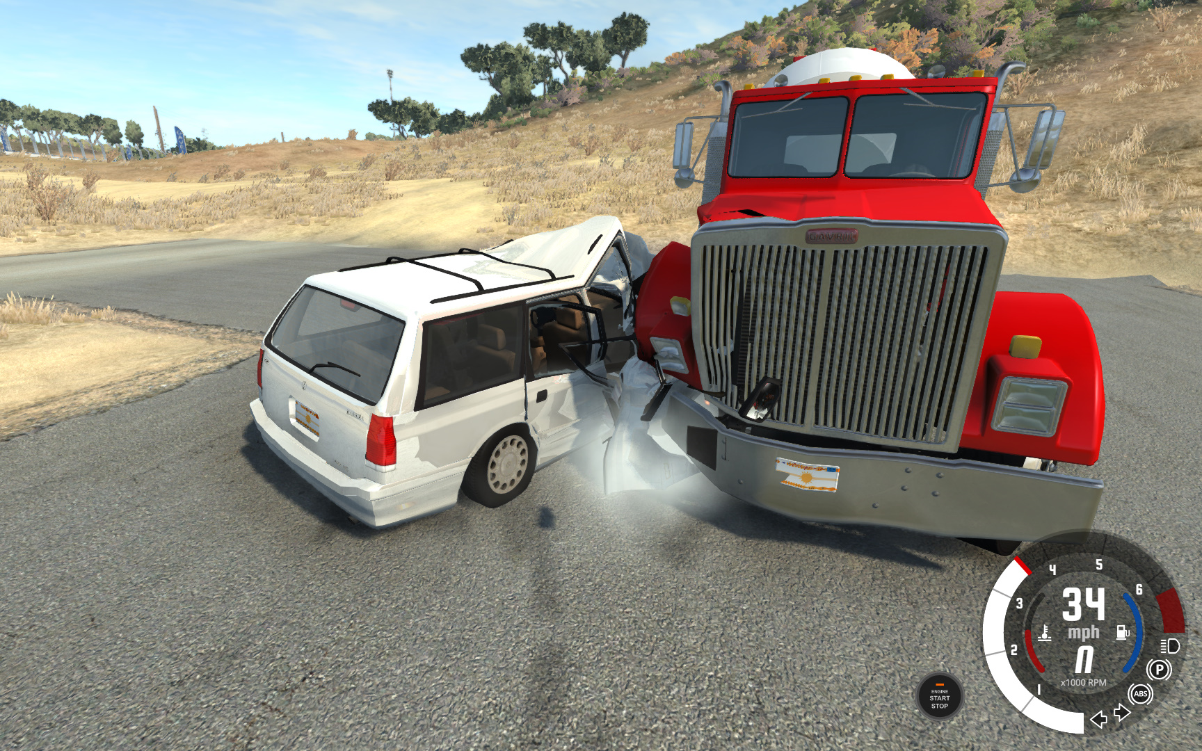 车祸模拟器:卡车被辆面包车直接撞过来,面包车直接成渣!