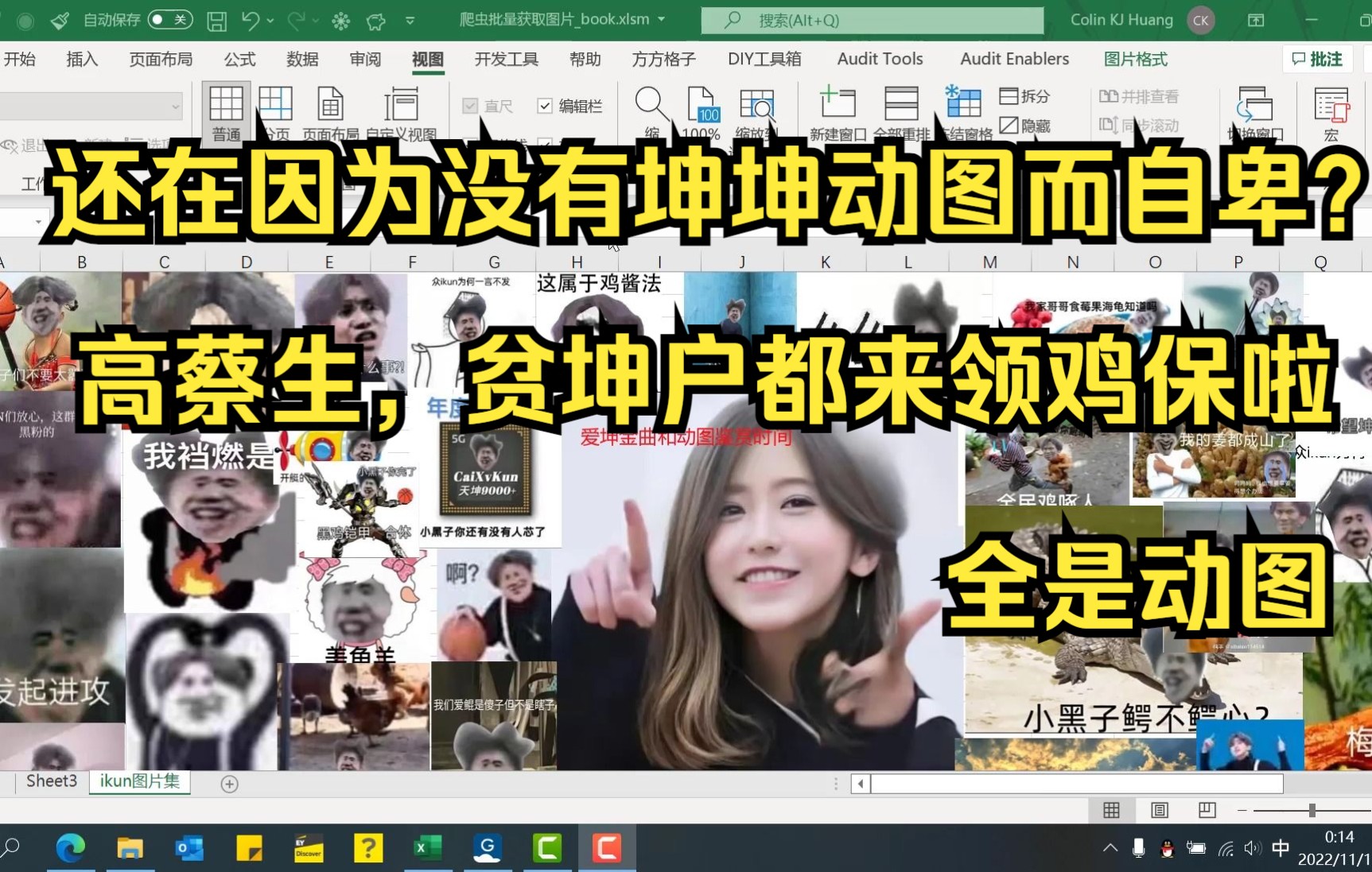 全是动图!Excel VBA网络爬虫蔡徐坤动态表情包,高蔡生,贫坤生,都来领...