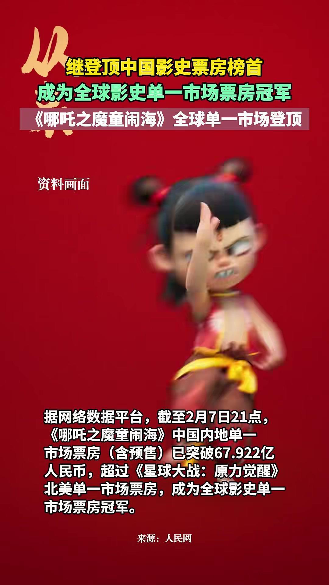 ...中国影史票房榜首成为全球影史单一市场票房冠军#哪吒闹海#国产动画