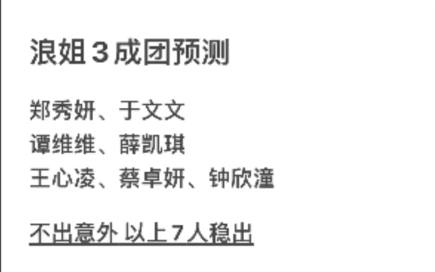 浪姐3总决赛成团名单 预测