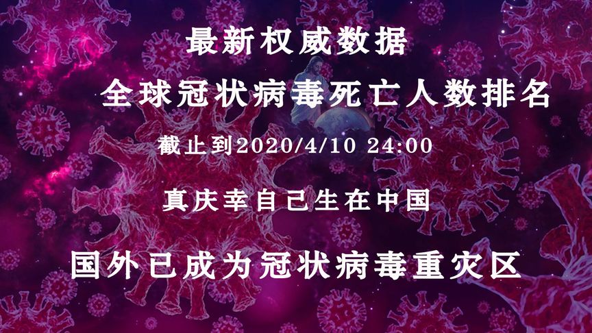 最新权威数据,全球新型冠状病毒死亡人数排名,截止到4月10日