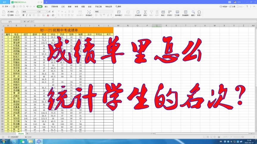 wps表格的rank函数怎么用?成绩单里怎么统计学生的名次?