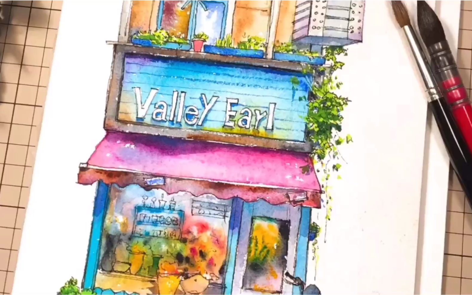 水彩手绘插画教程,日系小店