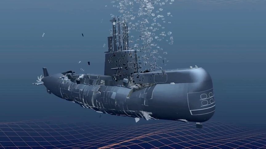 潜水艇被海水压扁是怎样?零件开始散落,3D动画模拟惊险全过程