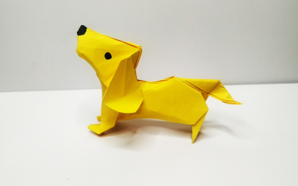 一张纸折小狗,比较像巴吉度犬,可爱!折法简单