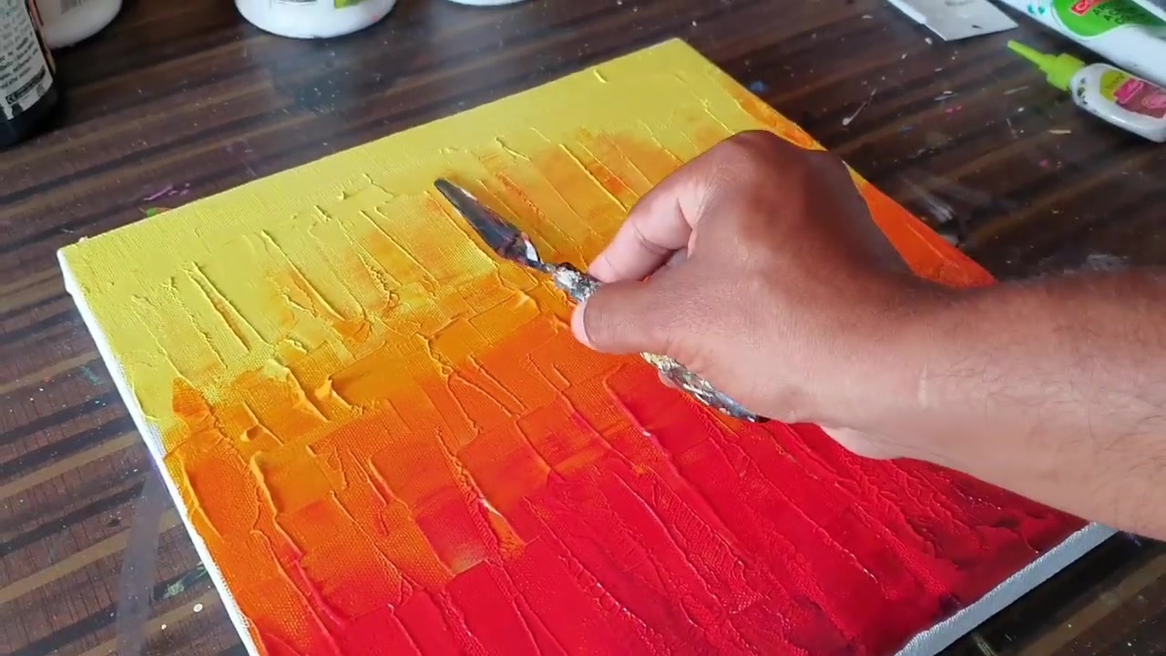 【丙烯】日出 超简单的丙烯抽象画创作教程//九艾画画