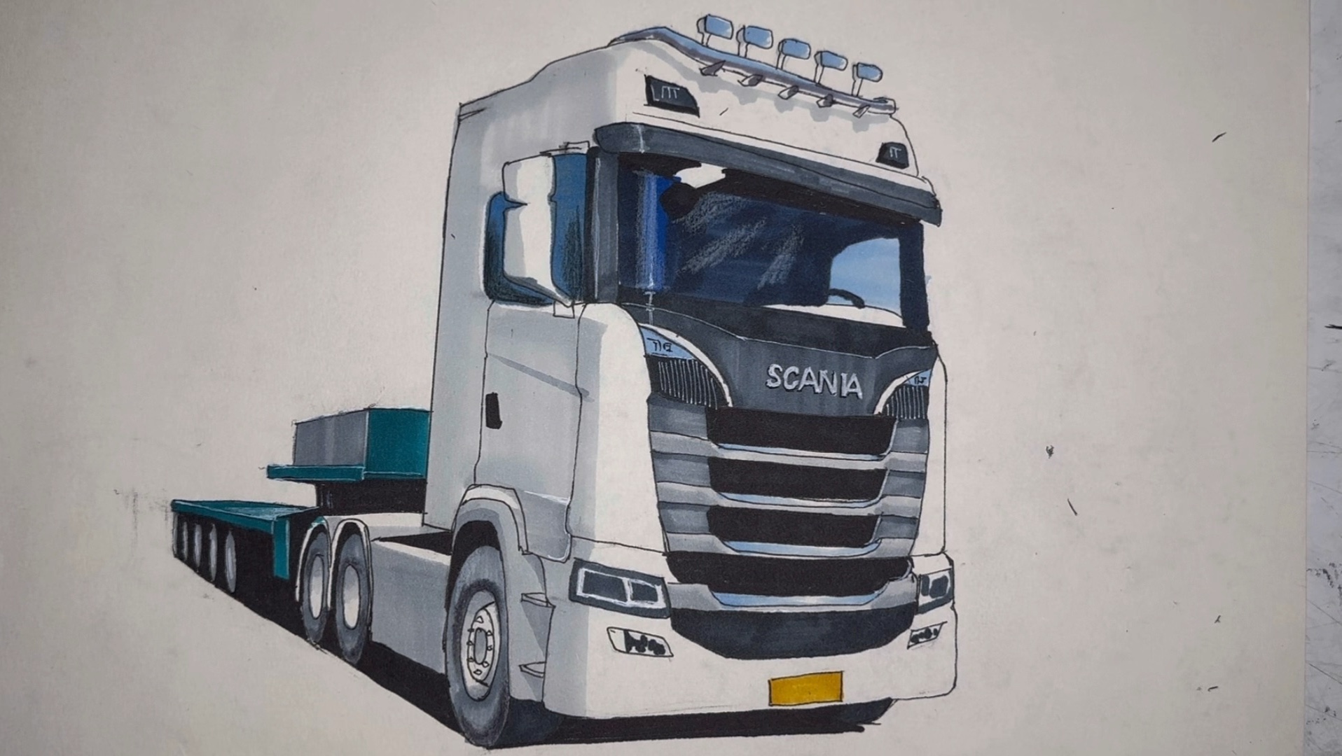 手绘斯堪尼亚半挂卡车,欧卡玩家探个头