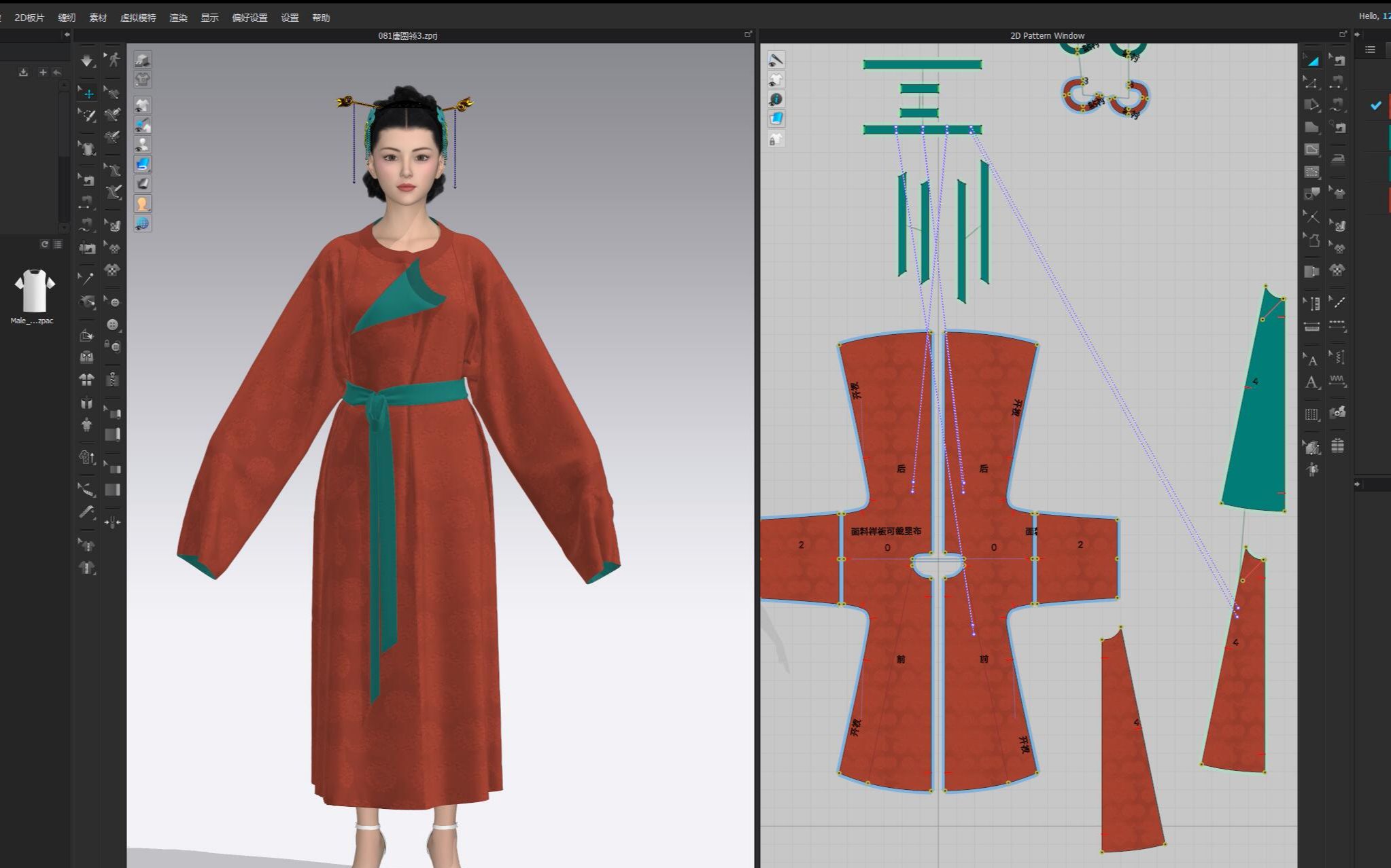 CLO3D试衣汉服设计打版到走秀的全过程