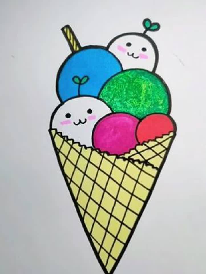 幼儿园简笔画~冰淇淋#一学就会的简笔画 #跟着学画画 #亲子简笔画 #...
