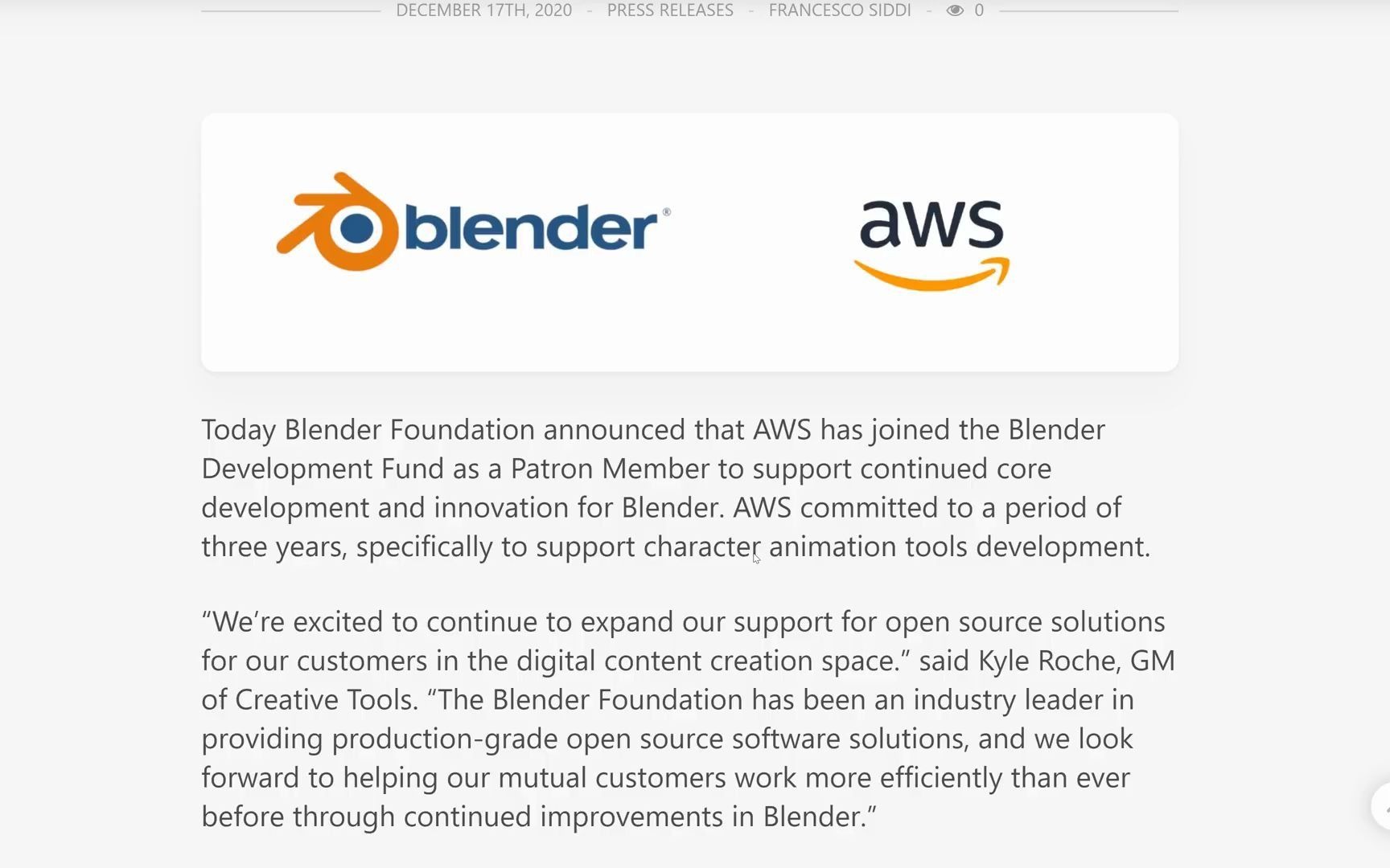 又一世界顶级公司加入blender开发支持行列 Amazon