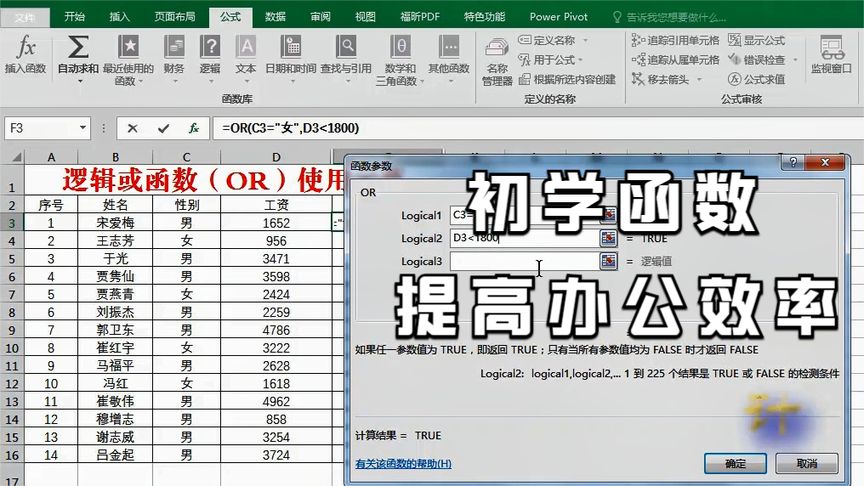 电子表格逻辑或函数(OR)使用示范(精简案例)
