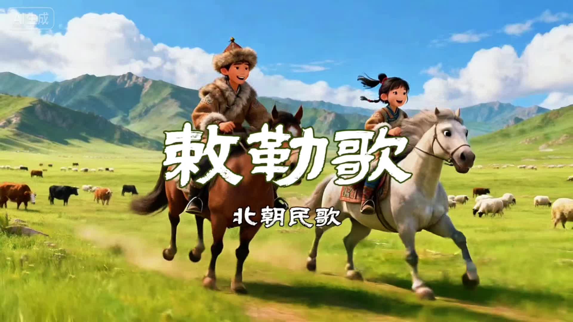 二上古诗二首之《敕勒歌》原创课文动画 二年级上册第七单元古诗二...