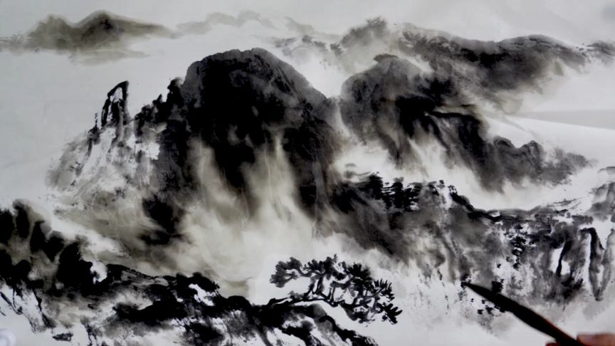 教大家用湿画法,画泼墨山水。画面气势磅礴,有感染力。