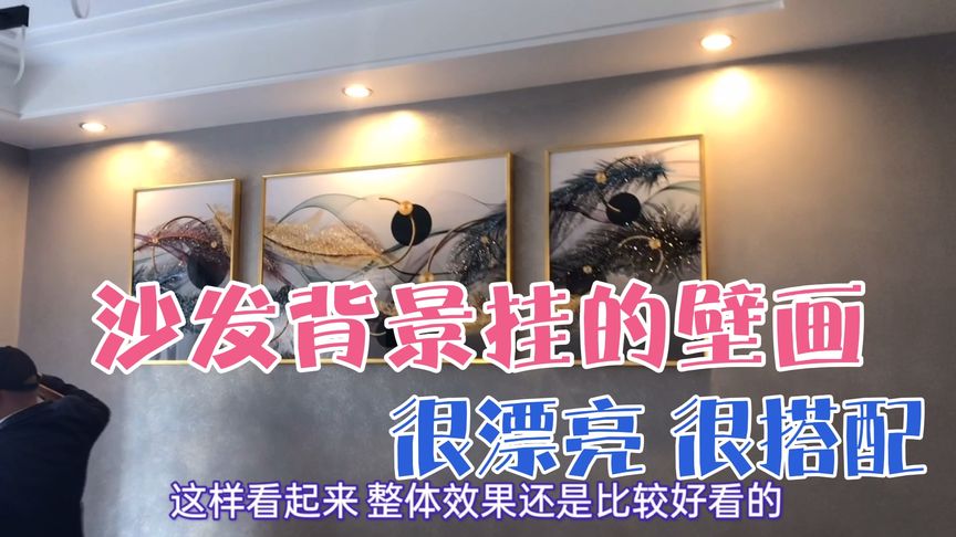 业主家装修好了,沙发背景挂了两幅画,太漂亮了,安装壁画也简单