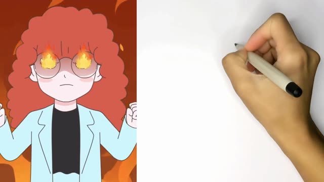 看动画,画动画人物:水瓶座赶作业!
