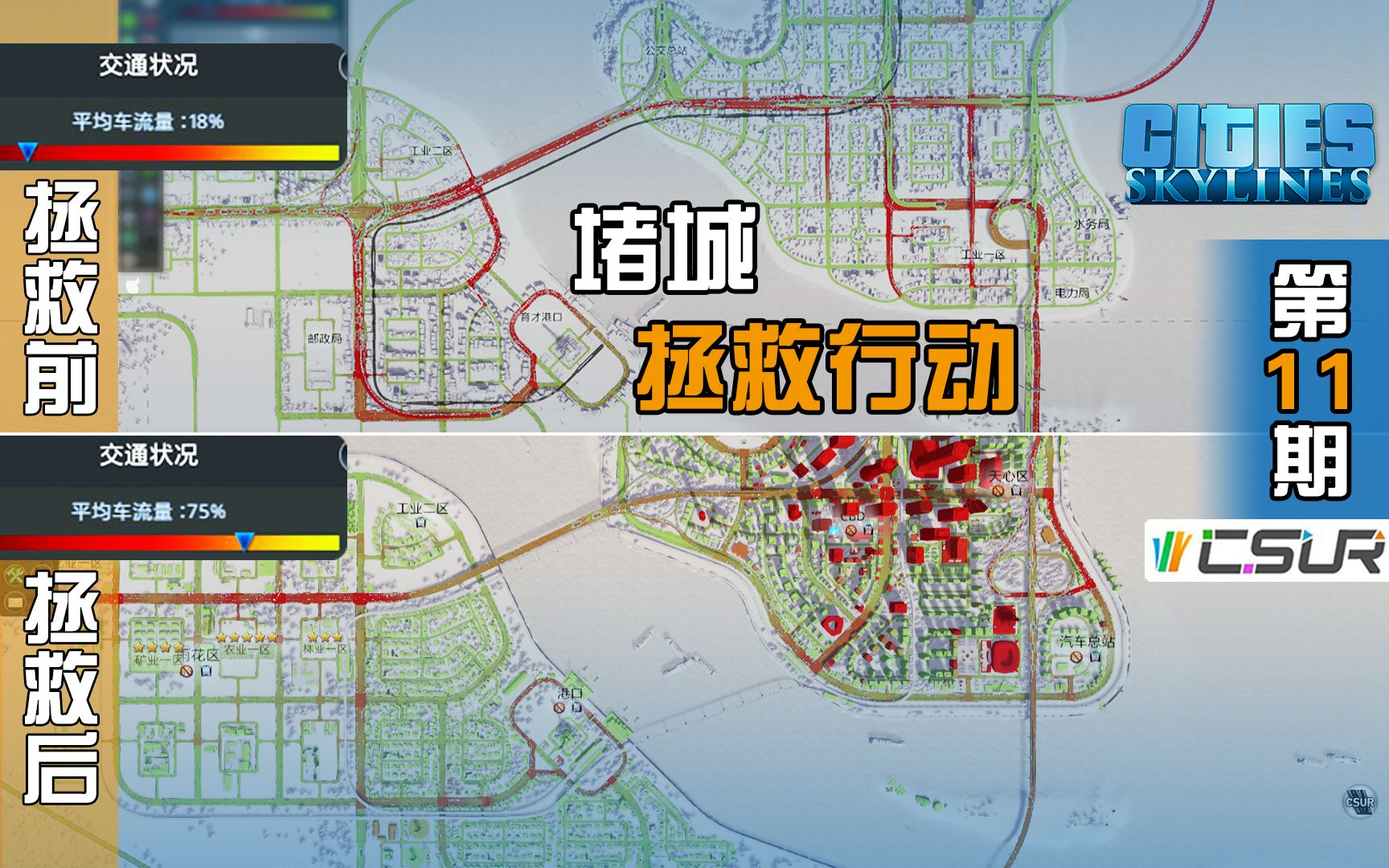 期中成绩出炉,治堵前后城展对比【堵城拯救行动11】都市天际线CSUR...