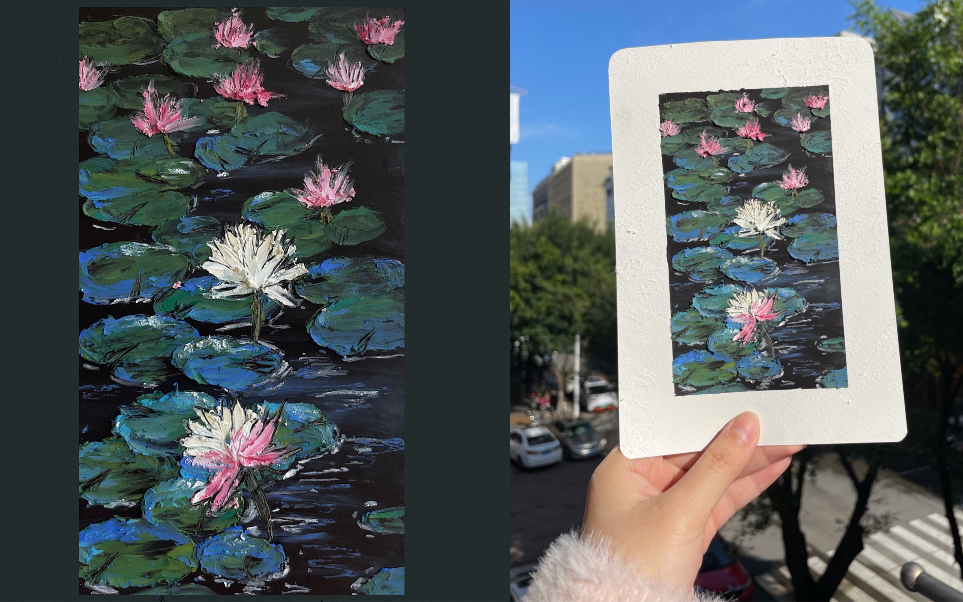 一池睡莲|油画棒画 教程