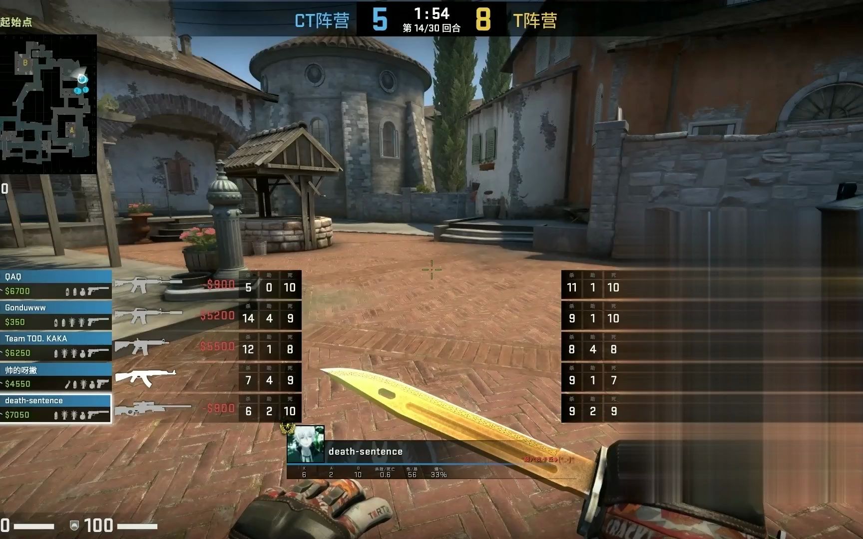 csgo官匹菊花段位竞技赛,干拉对干拉,大狙AWP一个弹夹清空对手