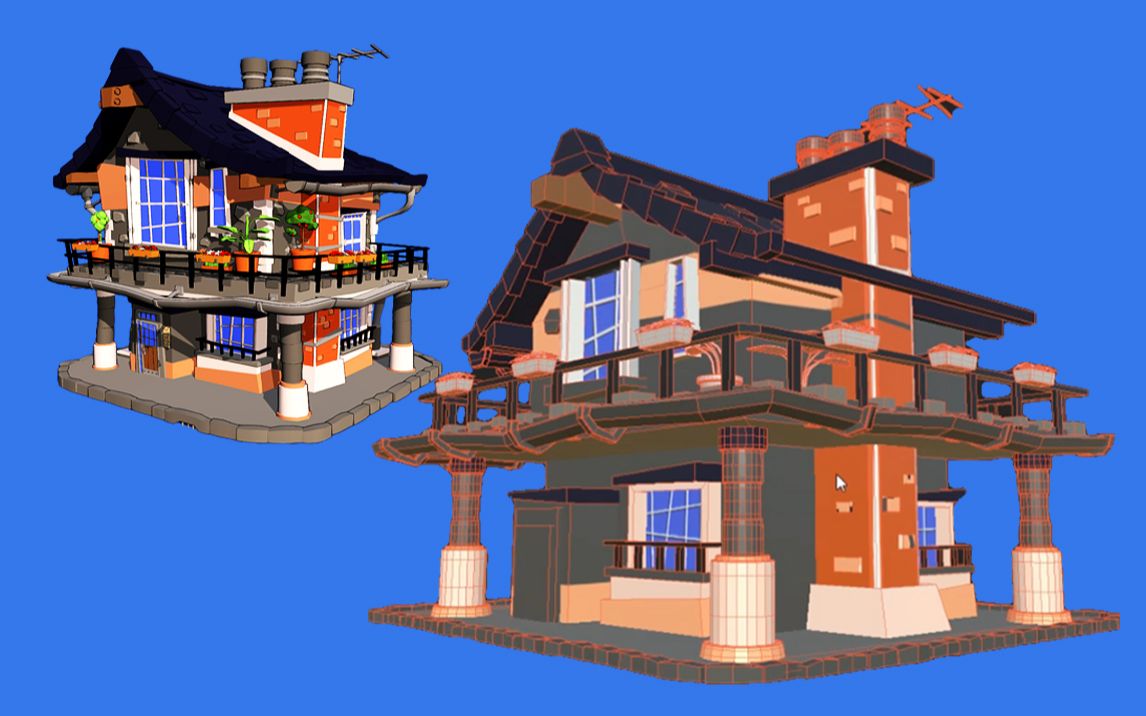 【maya建模】房子模型全流程建模,模型布线,卡线,展UV,上材质。Maya...