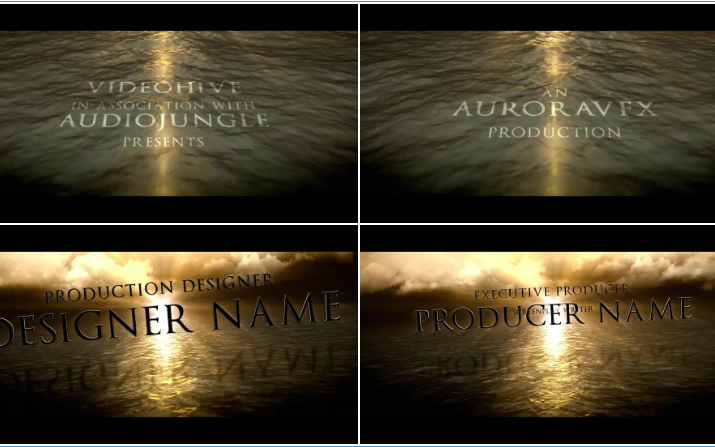 AE模板-文字掠过海面大海水面海平面效果的加勒比海盗好莱坞电影...