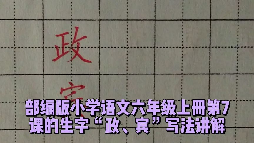 部编版小学语文六年级上册第7课的生字“政、宾写法讲解”